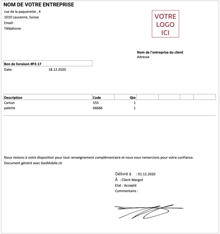 Fonctionnalité - Bon de livraison